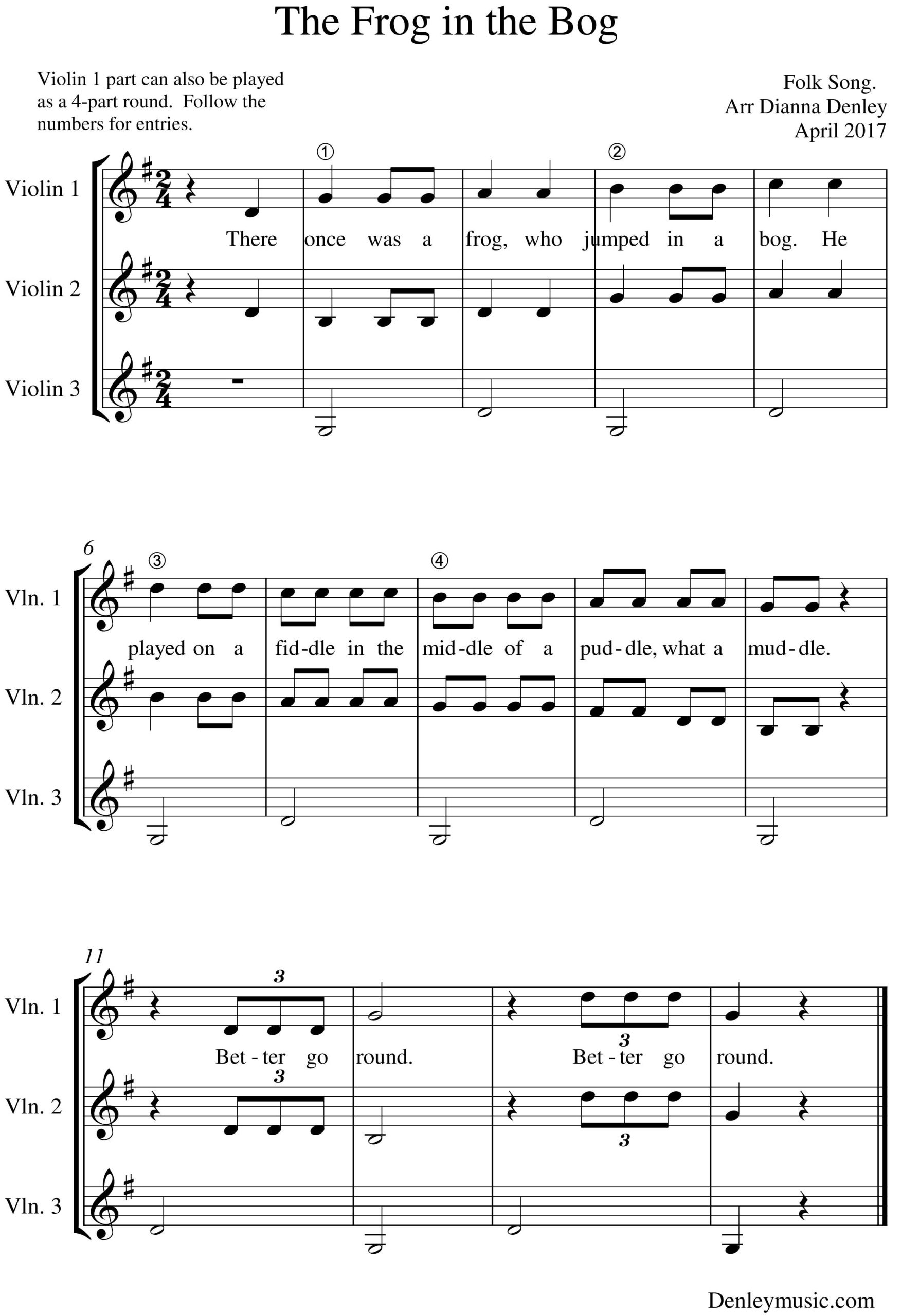 The Frog in the Bog – String Group Easy Violin Trio – Denley